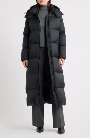 Vince Long Hooded Down Puffer Coat - Black