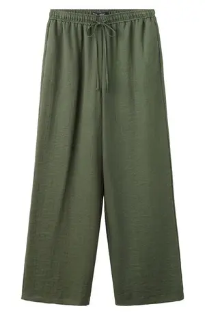 Mango Textured Drawstring Straight Leg Pants - Green
