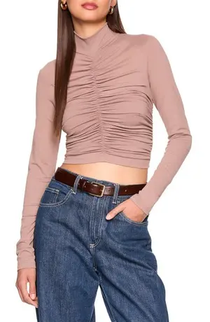Susana Monaco Mock Neck Ruched Crop Top - Coco