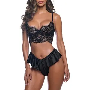 ROMA CONFIDENTIAL Haute Night 2-piece Lace Longline Bra & Panties Set - Black