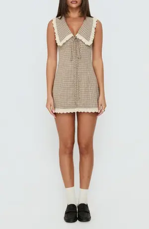 Princess Polly Mayci Lace Trim Check Romper - Brown Check