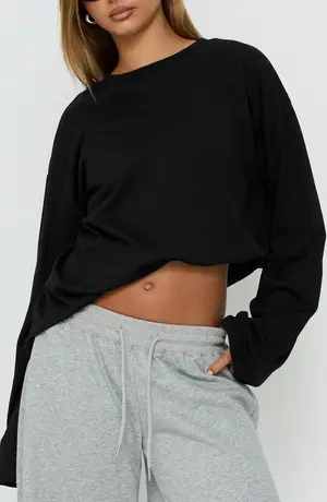 Princess Polly Settle Down Oversized Long Sleeve T-shirt - Black
