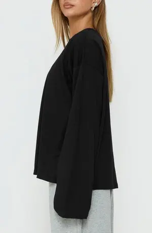 Princess Polly Settle Down Oversized Long Sleeve T-shirt - Black