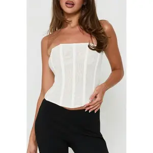 Princess Polly Oscuro Longline Mesh Strapless Corset Top - White