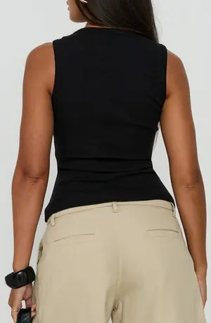 Princess Polly Baseline V-neck Rib Tank Top - Black