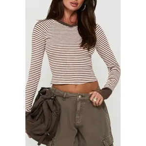 Princess Polly Aeriella Long Sleeve Raglan V-neck Top - Multi Stripe