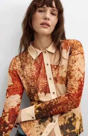 Desigual Printed Long Sleeve Mesh Shirt