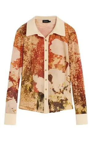 Desigual Printed Long Sleeve Mesh Shirt