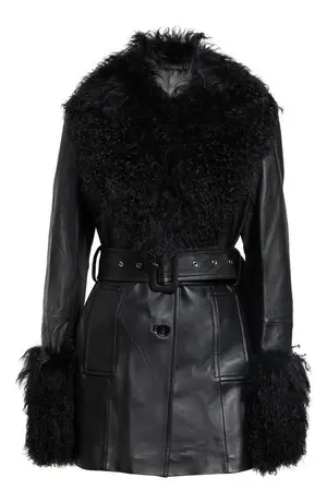 STAND STUDIO Mimmi Leather Jacket With Genuine Mongolian Shearling Trim