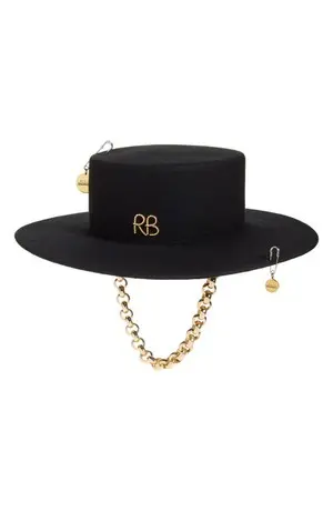 Ruslan Baginskiy Chain Strap Wool Blend Canotier Hat