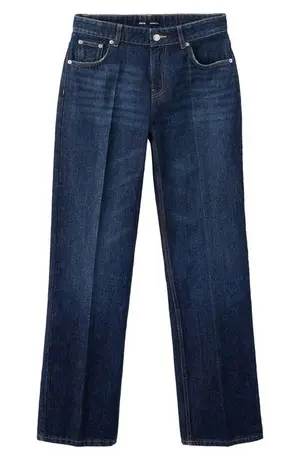 Mango High Waist Straight Leg Jeans - Dark Blue