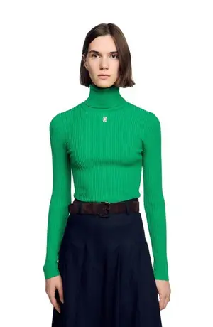 Sandro Cable Knit Roll-neck Sweater - Green