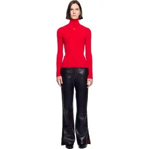 Sandro Cable Knit Roll-neck Sweater Red