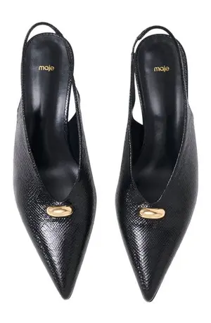 Maje Pointed Embossed Leather Slingbacks