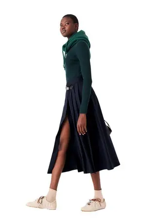 Maje Long Pleated Skirt With Buckle