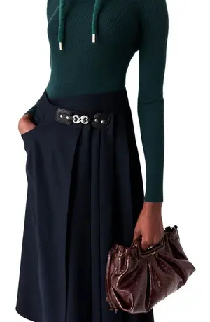 Maje Long Pleated Skirt With Buckle