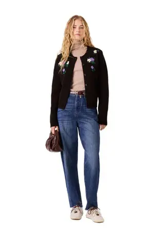 Maje Cardigan With Floral Embroidery - Brown