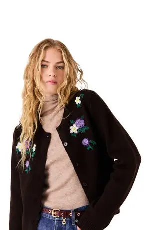 Maje Cardigan With Floral Embroidery