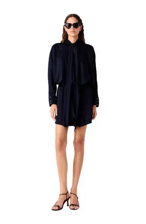 Maje Short Draped Satin Dress - Navy
