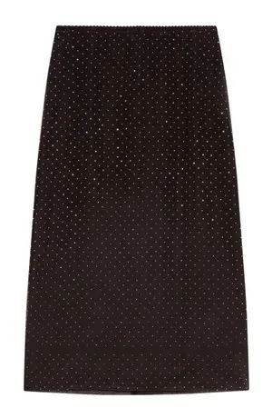 Maje Rhinestone Midi Skirt - Dark Brown