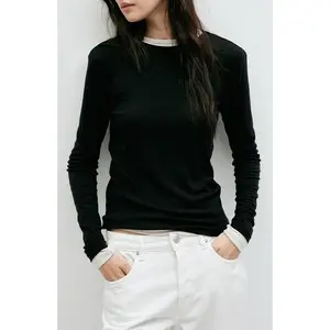 Mango Long Sleeve Fitted T-shirt - Black