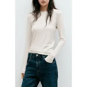 Mango Long Sleeve Fitted T-shirt - Ecru