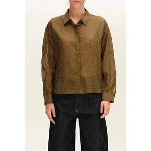 Bimba Y Lola Boxy Rhinestone Shirt - Khaki