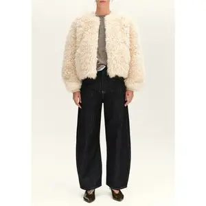 Bimba Y Lola Faux Fur Cropped Bomber Jacket - Ivory