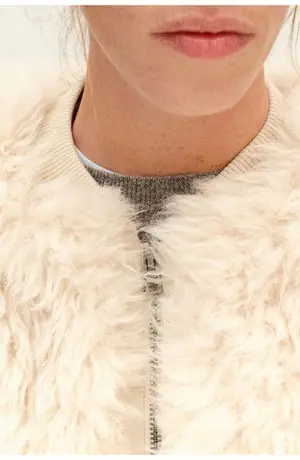 Bimba Y Lola Faux Fur Cropped Bomber Jacket - Ivory