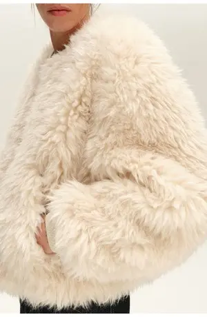 Bimba Y Lola Faux Fur Cropped Bomber Jacket - Ivory