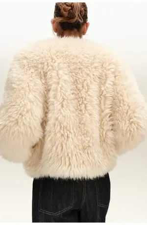 Bimba Y Lola Faux Fur Cropped Bomber Jacket - Ivory