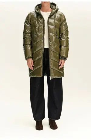Bimba Y Lola Straight Cut Midi Puffer Olive