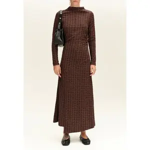 Bimba Y Lola Textured Ruched Midi Dress - Chocolate