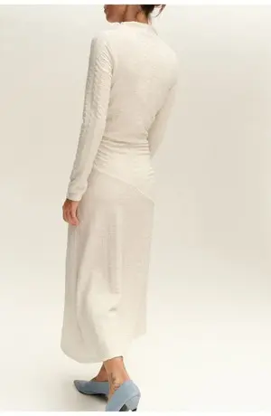 Bimba Y Lola Textured Ruched Midi Dress - Ivory