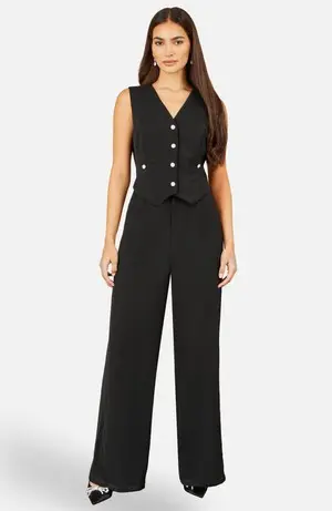 YUMI Waistcoat Style Jumpsuit - Black