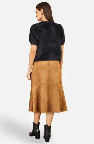 YUMI Faux Suede Midi Skirt