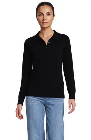 LANDS' END Cashmere Polo Sweater Black