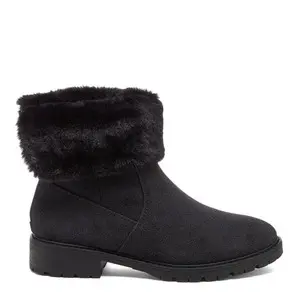 ROCKET DOG Niche Faux Fur Cuff Lug Sole Ankle Boots - Black