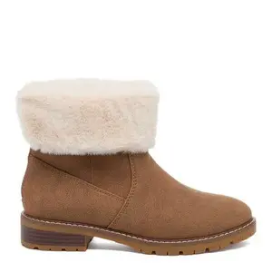 ROCKET DOG Niche Faux Fur Cuff Lug Sole Ankle Boots Walnut