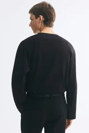 H&M Relaxed-fit Ribbed Henley Shirt - Black