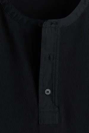 H&M Relaxed-fit Ribbed Henley Shirt - Black