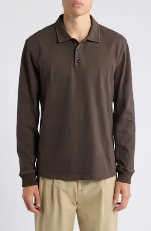 ALEX CRANE Caza Long Sleeve Organic Cotton Polo - Bark