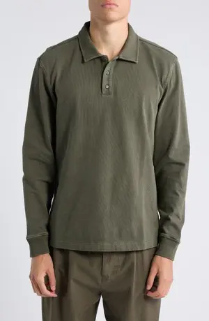 ALEX CRANE Caza Long Sleeve Organic Cotton Polo - Olive