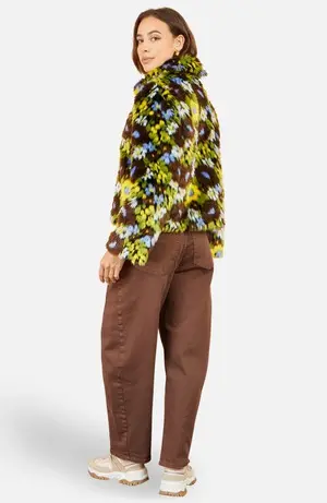 YUMI Faux Fur Abstract Print Jacket