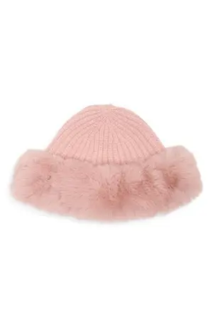Treasure & Bond Faux Fur Trim Ribbed Knit Cloche - Pink