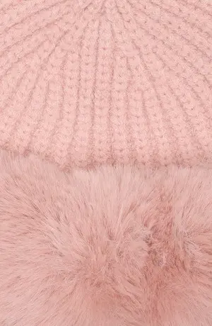 Treasure & Bond Faux Fur Trim Ribbed Knit Cloche - Pink
