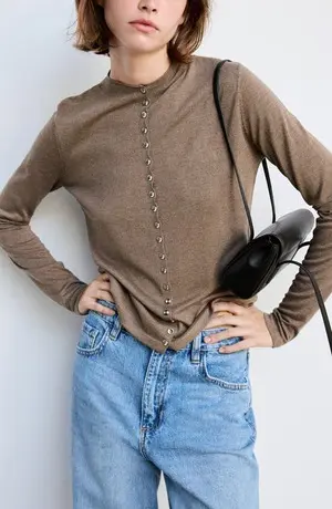 Mango Fine Knit Button Cardigan - Medium Brown