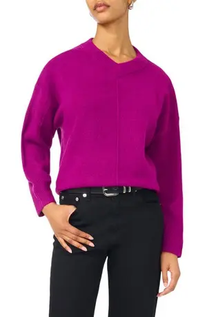 Vince Camuto V-neck Seamed Sweater - Fun Fuchsia