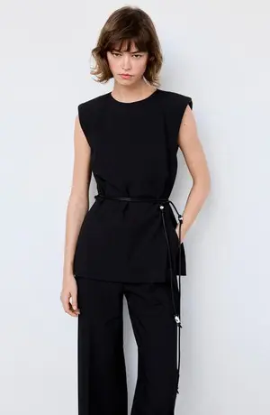Mango Beaded Belt Sleeveless Jumpsuit