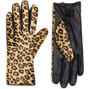 Nordstrom Print Genuine Calf Hair & Leather Gloves - Leopard